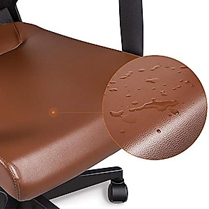Yaheetech Mesh Leather Executive Chair with Lumbar Support, Office Chair Ergonomic Desk Chair High Back Mesh Computer Chair with Backrest and Headrest, Task Chair with Wheels for Women Adults, Brown