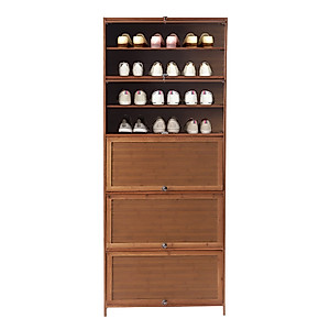 DreamRcoach 10 Tier Shoe Storage Cabinet, Bamboo Shoes Shelf Rack, Entryway Shoe Organizer Cabinet, Freestanding Shoe Rack for Entryway Office Living Room, Brown