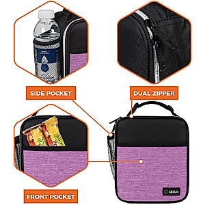 OPUX Premium Insulated Lunch Box, Soft School Lunch Bag for Girls Kids, Leakproof Small Lunch Pail Women Work, Reusable Compact Cooler Tote Lunchbox for Office Adult, Heather Purple