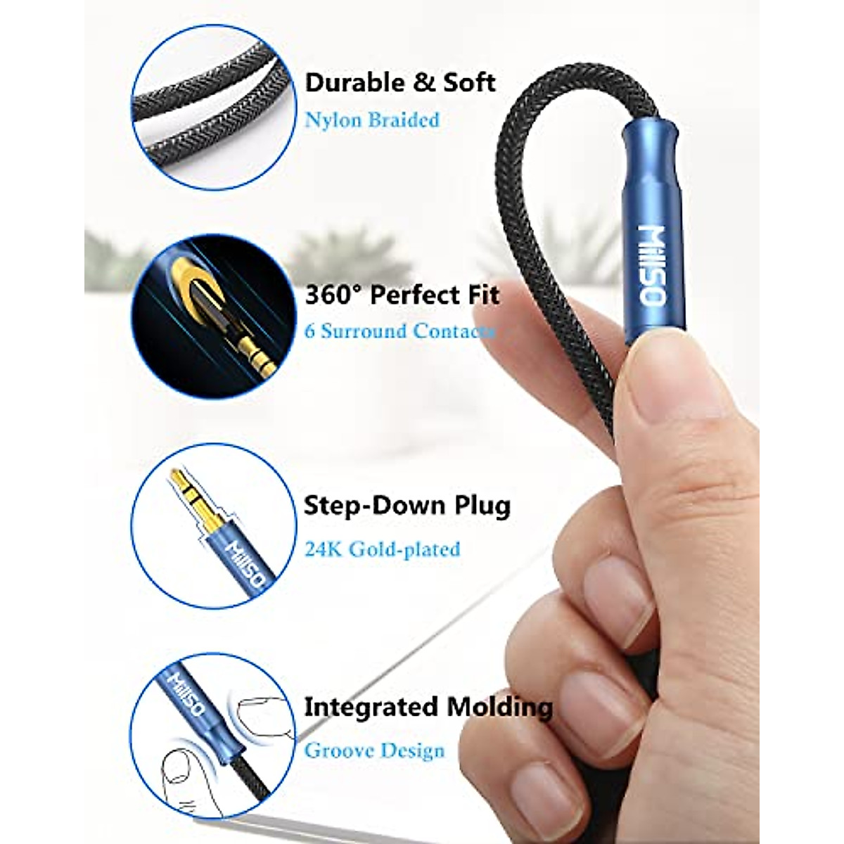 MillSO Headphone Splitter for Computer 3.5mm Female to 2 Dual 3.5mm Male Headset Splitter Cable Gold-Plated & Braided Gaming Headset to PC Adapter with Separate Audio & Mic Plug [Young Series]