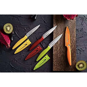 VITUER Paring knife, 8PCS Paring knives (4 Knives and 4 Knife cover), 4 Inch Peeling Knife, Fruit and Vegetable Knife, Ultra Sharp Kitchen Knives, German Steel, PP Plastic Handle
