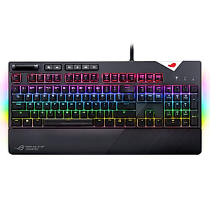 Asus ROG Strix Flare (CMB) Aura Sync RGB Mechanical Gaming Keyboard with (Cherry MX Blue) Switches, Customizable Badge, USB Pass Through and Media Controls (Renewed)