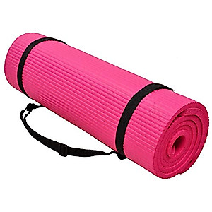 Signature Fitness All Purpose 1/2-Inch Extra Thick High Density Anti-Tear Exercise Yoga Mat and Knee Pad with Carrying Strap, Pink