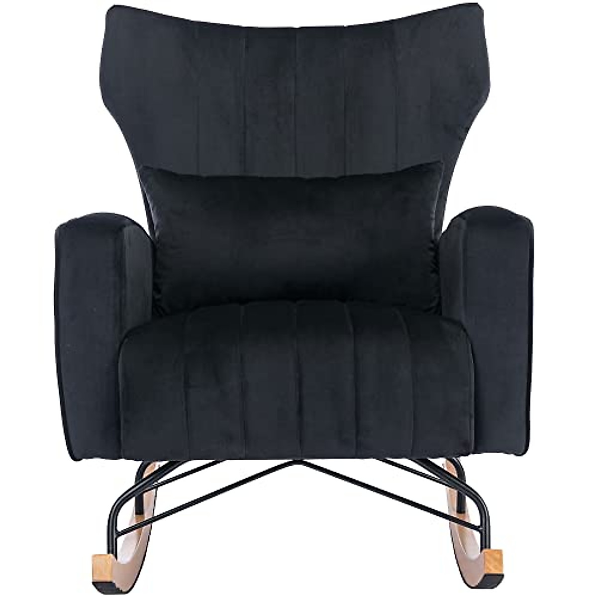 DM Furniture Velvet Rocking Chair Upholstered Nursery Glider Rocker for Baby Comfy Nursing Armchair Side Accent Chair for Living Room Bedroom, Black