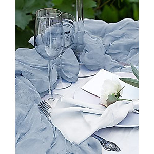 Maliton Dusty Blue Cheesecloth Table Runner 13.3ft Baby Blue Table Runner 160 Inches Cheesecloth Table Runner Bulk for Bohemian Wedding Decorations Baby Shower Birthday Party Table Decorations