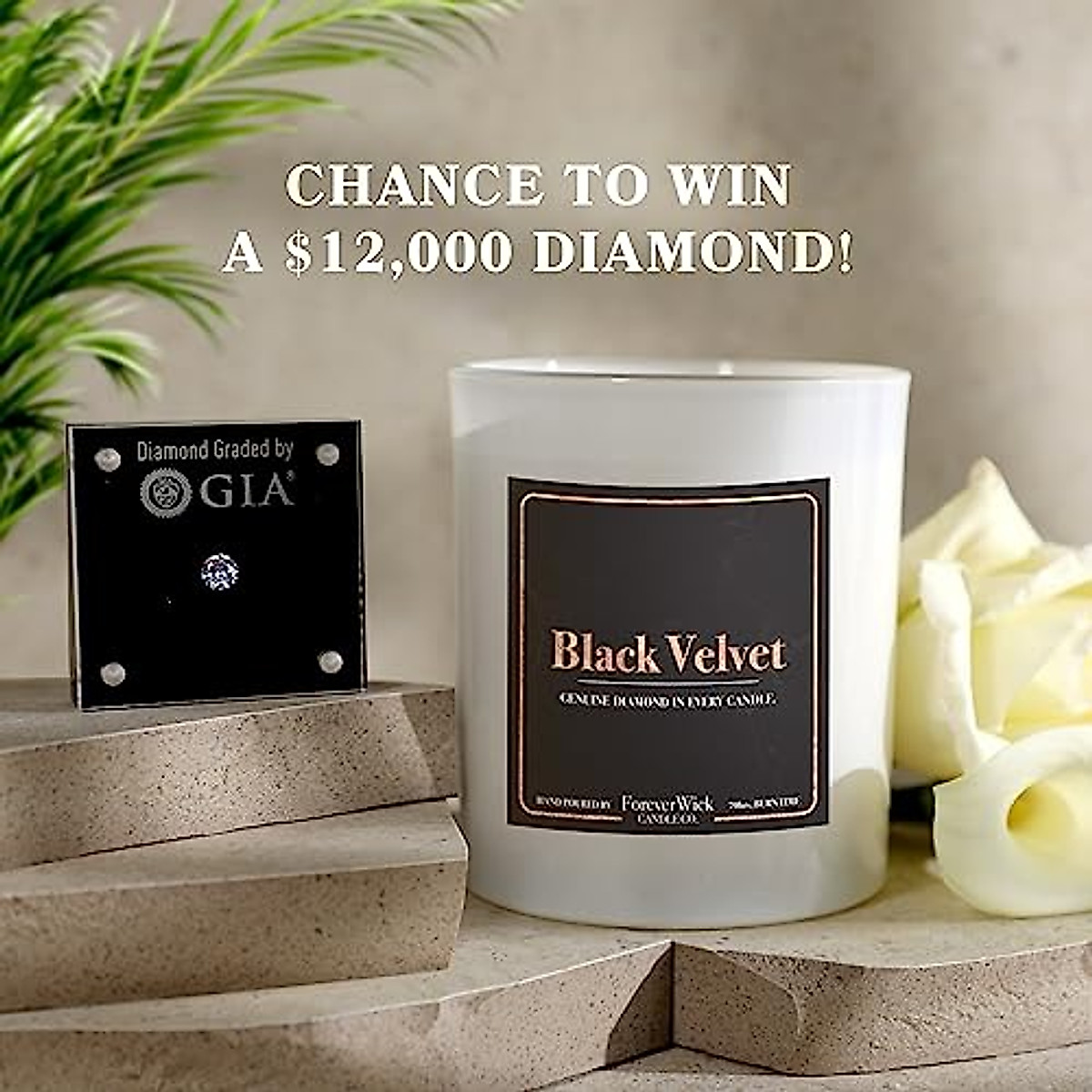 Foreverwick Black Velvet Majestic Moss Surprise Soy Wax Candle with Diamond Inside 14Oz Jar, Large Candles, Scented, Gift Women, Glass, Large Size, Double Pour Inspired, 70 Hours