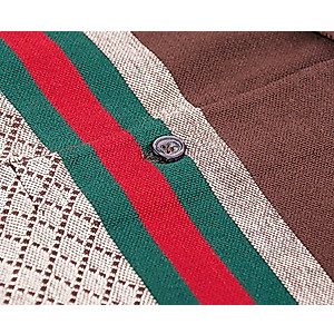 Gucci Mens Polo Shirt Brown with Diamante Print and Front Stripe Signature (XL)