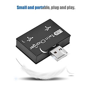 Portable Male to 2 Port USB Twin Charger USB Hub, USB2.0 Hub Adapter, Plug and Play for Mobile Device with USB Port(black)