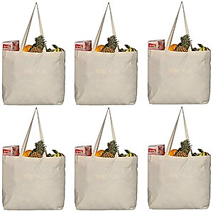 Greenmile 6 Pack Canvas Reusable Grocery Bags - Cotton Canvas Grocery Bag Cloth Shopping Tote With Long Handles Bulk - Heavy Duty Grocery Tote Bag - Large, Foldable and Lightweight - Capacity 40 lbs