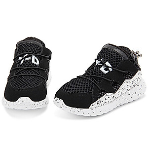 DADAWEN Boy's Girl's Casual Outdoor Mesh Light Weight Running Shoes Sneakers (Toddler/Little Kid/Big Kid) Black US Size 2 M Little Kid