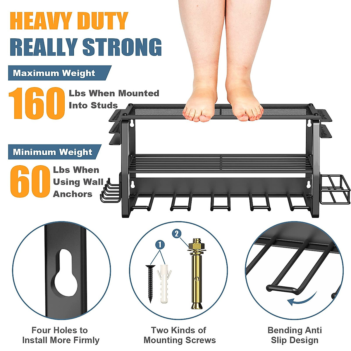 Kayfia Power Tool Organizer Wall Mounted 3 Layer Heavy Duty 160 Lbs Limit Tool Organizers and Storage Separate Drill Holder Utility Racks with Screwdriver/Plier/Hammer/Bit Holder for Garage Workshop