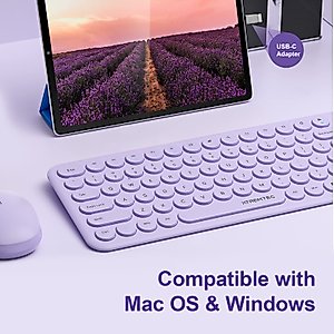 Wireless Keyboard and Mouse, XTREMTEC 2.4G Full Size Wireless Keyboard Mouse Combo - Ultra Slim Silent Cute Computer Keyboard with USB Receiver for Windows, OS, PC, Desktop, Mac, Tablet (Purple)
