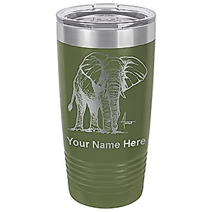 LaserGram 20oz Vacuum Insulated Tumbler Mug, African Elephant, Personalized Engraving Included (Camo Green)