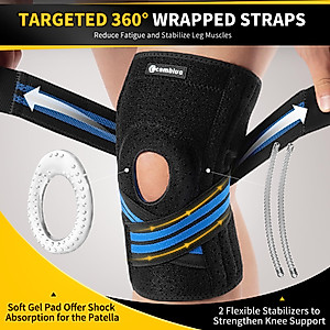 CAMBIVO Anti-chafing Knee Brace for Knee Pain with Side Stabilizers for Women and men, Adjustable Compression Knee Support with Patella Gel Pads, Relief Meniscus Tear, ACL, MCL, Arthritis (1 Pack)