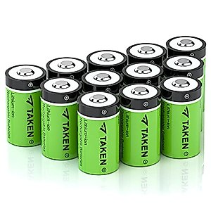 Taken CR123A Lithium Battery 12 Pack 3.7V 123 Batteries 800mAh High Power Rechargeable Batteries, 10 Years Shelf Life for Arlo Cameras Security Flashlight Toys Alarm System