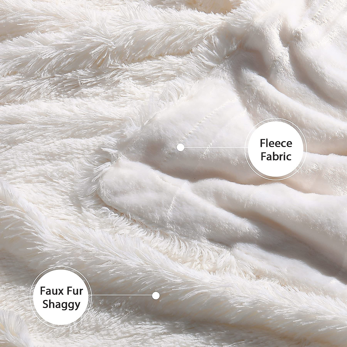 Decorative Extra Soft Fuzzy Faux Fur Throw Blanket 50" x 60",Solid Reversible Lightweight Long Hair Shaggy Blanket,Fluffy Cozy Plush Comfy Microfiber Fleece Blankets for Couch Sofa Bedroom,Cream White