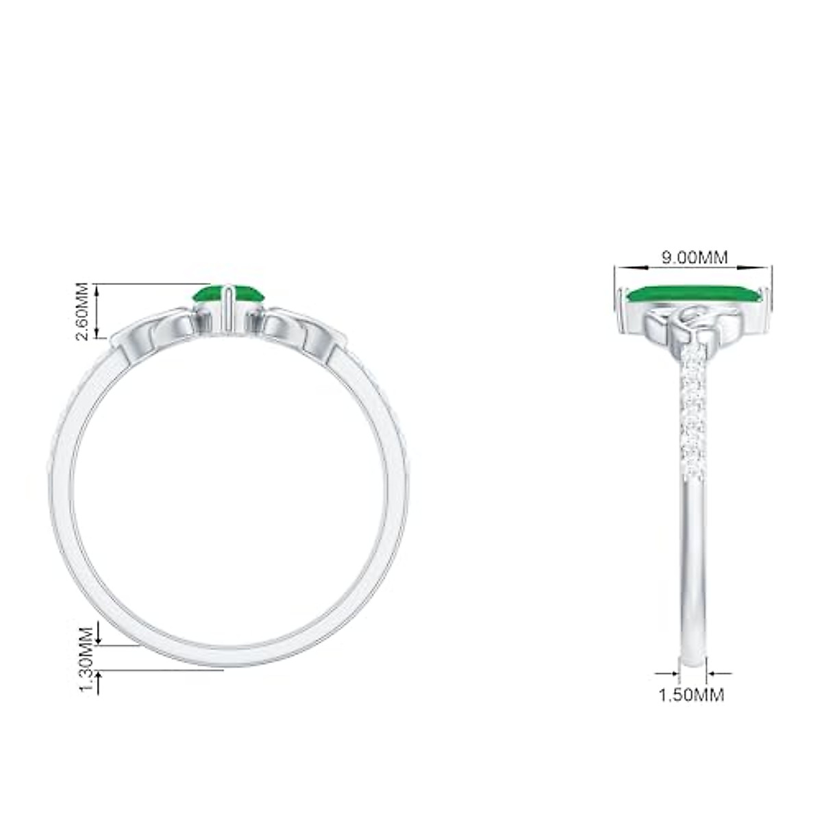 Rosec Jewels Natural Emerald Solitaire Celtic Knot Ring with Diamond, AAA Quality, Certified Emerald Diamond Promise Ring, 14K Yellow Gold, Size:US 7.00