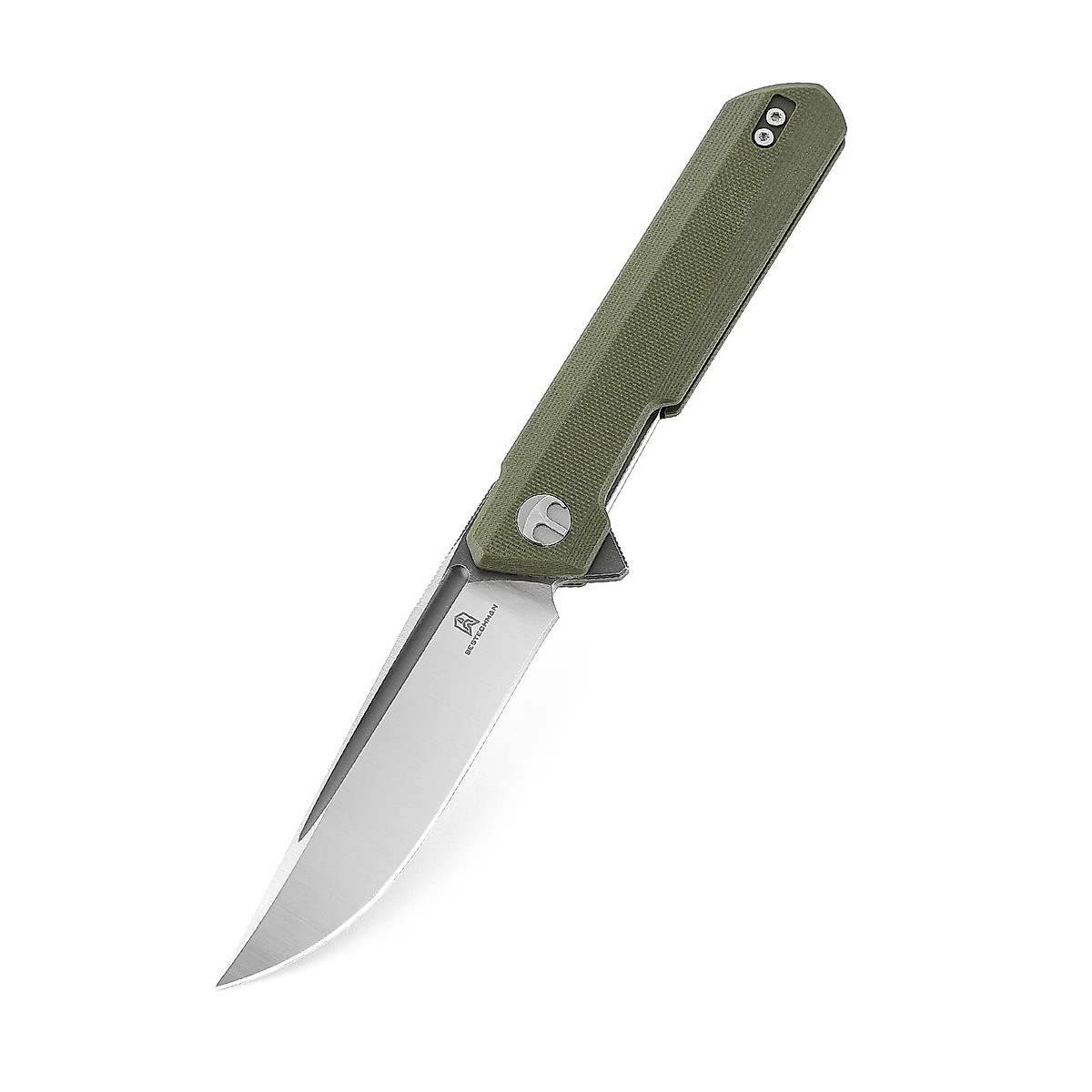 BESTECHMAN Dundee Pocket Folder Folding Knife: 3.35" D2 Steel Grey titanized Satin Blade, G10 Scales, Flipper, Liner Lock, EDC Reversible Deep Clip, BMK01E (OD Green Handle)