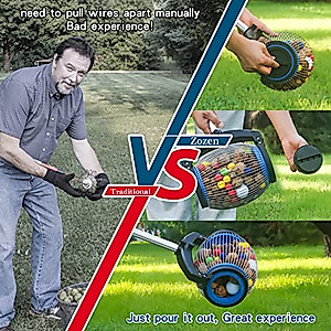 Zozen Nut Gatherer, Walnut Picker Upper Roller, Pecan Picker Upper - Side Opening Dump | Apply to Walnut, Pecan, Hickory, Chestnuts, Buckeyes, Nerf Balls, Golf, Objects Size 3/4'' to 1.5''; 1 Gallon