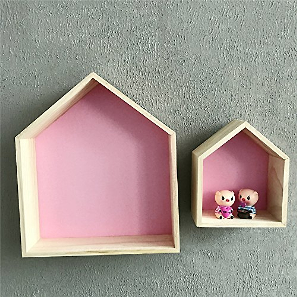 House Shape Wooden Wall Storage Shelf/Wooden House Shelves/Wood Wall Shelf/House Shaped Shelf Box,Set of 2 Wall Art Decoration Children's Room Decoration