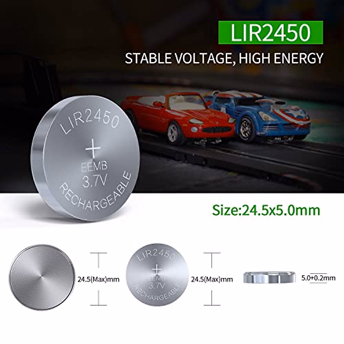 EEMB 5PCS LIR2450 Rechargeable Battery 3.7V Lithium-ion Coin Button Cell Batteries 120mAh