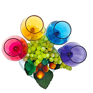 Lily's Home Acrylic Wine Glasses with Stems. Set of 4 Colored, Reusable, Unbreakable and Shatterproof Poolside Outdoor Wine Glasses. BPA-free plastic. (Stemmed)