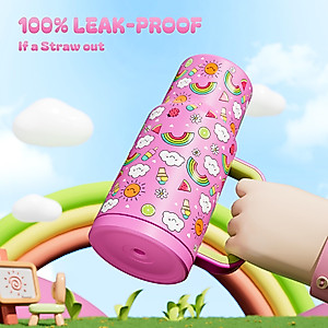 Meoky 24 oz Tumbler with Handle and Straw, 100% Leak-proof Tumbler with Lid and Straw, Insulated Stainless Steel Travel Coffee Mug, Keeps Cold for 24 Hours (Cloud)