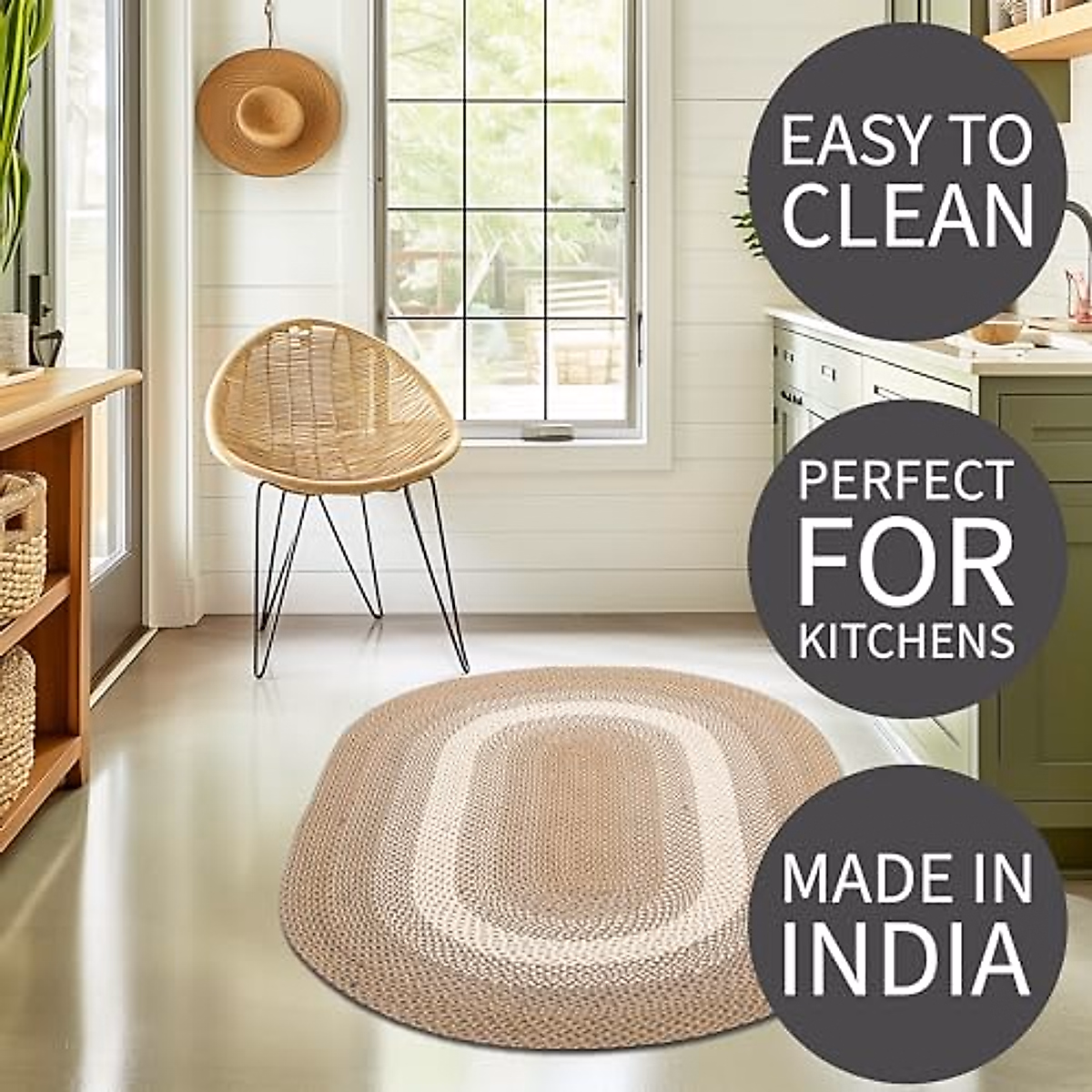 Super Area Rugs Brown Braided Rug for Kitchen/Dining Room, Taupe Gray Indoor Outdoor Braided Rug for Patio/Porch 4' x 6' Oval