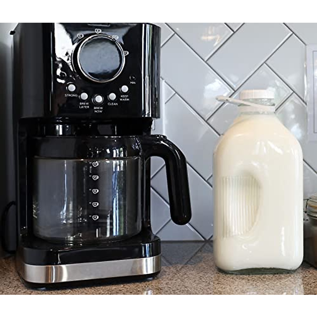 The Dairy Shoppe Glass Milk Bottle, Heavy Glass with Lid, Creamery Style (1, Half Gallon)