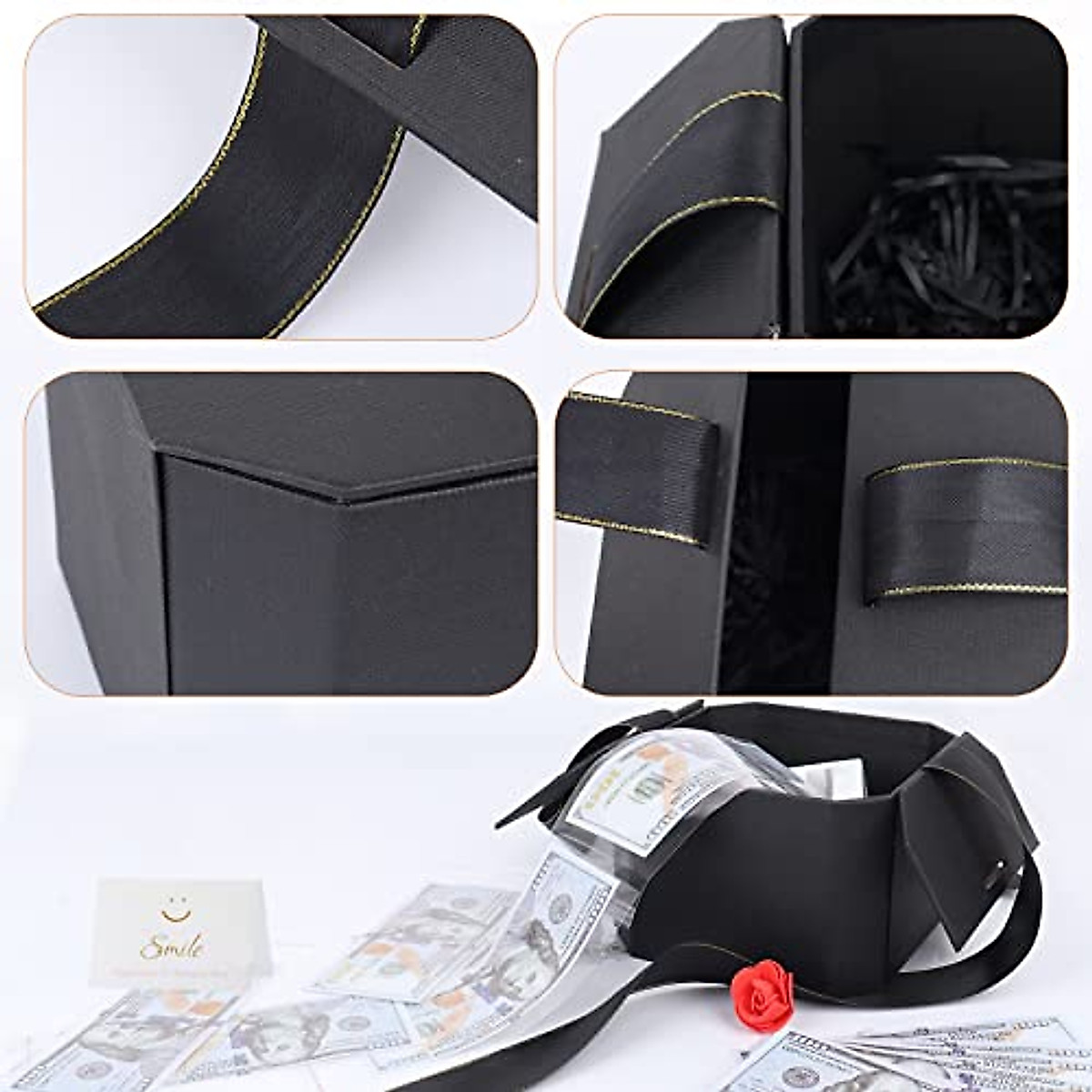 Money Pull Out Gift Box Luxury Flower Box wt Cash Box Insert Unique Gift for Wife Girlfriend Mother Friend Surprise Box for Birthday Thanksgiving Christmas Pranks for Adults