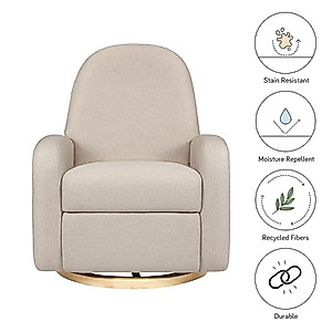 Babyletto Nami Recliner and Swivel Glider in Performance Beach Eco-Weave with Light Wood Base, Water Repellent & Stain Resistant, Greenguard Gold and CertiPUR-US Certified