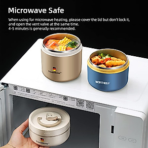 TiLeMiun Portable Insulated Lunch Containers Set, Microwave Safe Thermal Lunch Box For Kids & Aldults, 18/8 Stainless Steel Leakproof Food Container With Bag (Blue 2Pcs 34oz)