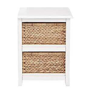 OSP Home Furnishings Seabrook 2-Tier Storage Unit with Natural Baskets, White Finish