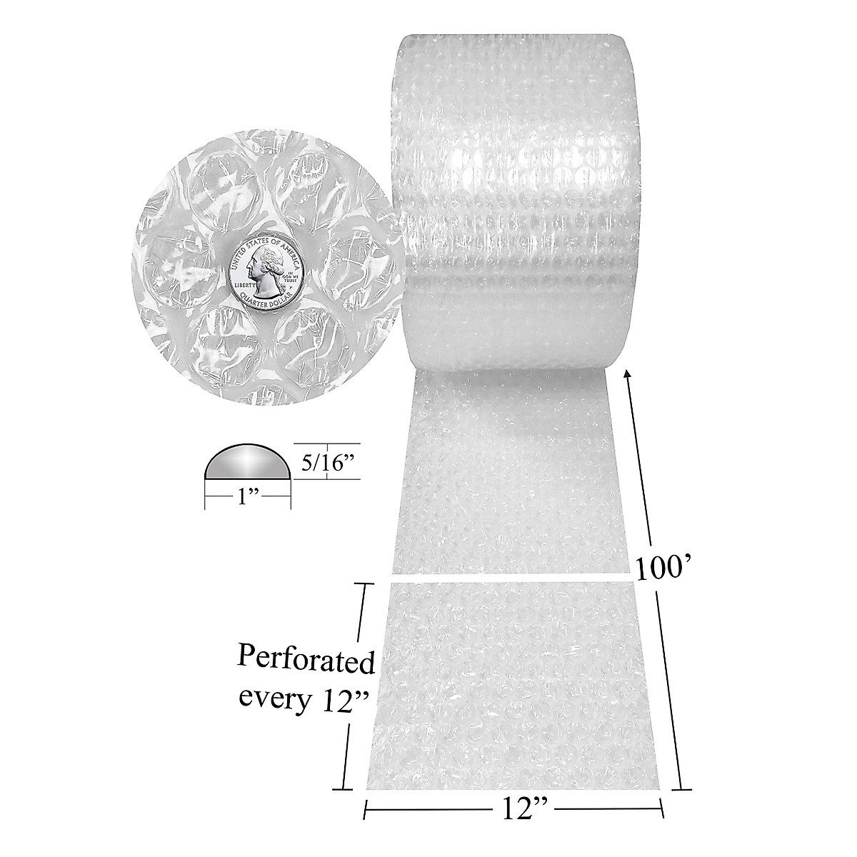 Bubble Cushioning Protective Packaging Medium 5/16" (12" Wide x 100' Length)