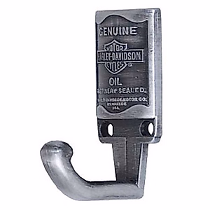 Harley-Davidson FBA_HDL-10102 HDL-10102 Wall Hook for Clothes, Oil Can Logo, Antique Pewter Finish, 2.3 x 1.1 x 1.3-in, Silver