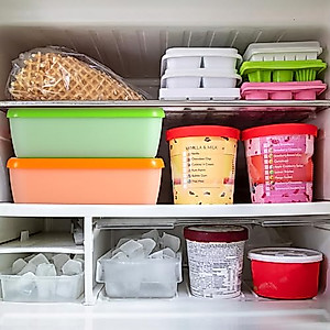 2 Pcs Reusable Ice Cream Containers with Lids and a Scoop 1.5 Quarts Plastic Rectangle Dessert Storage Tubs Homemade Ice Cream Storage Containers for Freezer Kitchen Refrigerator (Orange,Green)