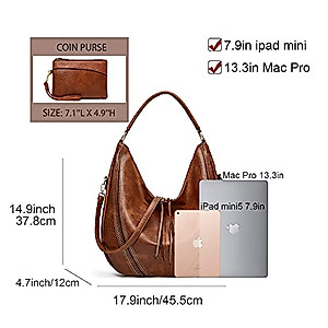 Hobo purses for Women Large Crossbody Bags Boho Satchel Bags with Tassel Ladies Leather Handbags with Crossbody Strap 2PC Brown