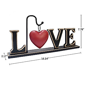 Rustic Wood Love Table Sign Freestanding Cutout Love Table Centerpiece Sign with Hanging Love Heart Decorative Love Word Sign Fireplace Tabletop Decor for Wedding Valentine's Day Gift