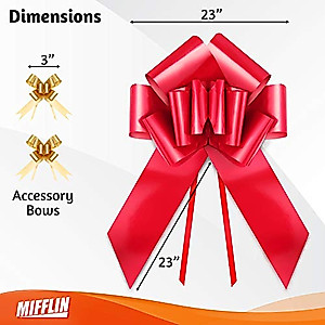 Mifflin-USA Big Car Bow (Red, 23 inch) Gift Bow, Giant Bow for Car, Birthday Bow, Huge Car Bow, Car Bows, Big Red Bow, Bow for Gifts, Christmas Bow for Cars, Gift Wrapping, Big Gift Bow