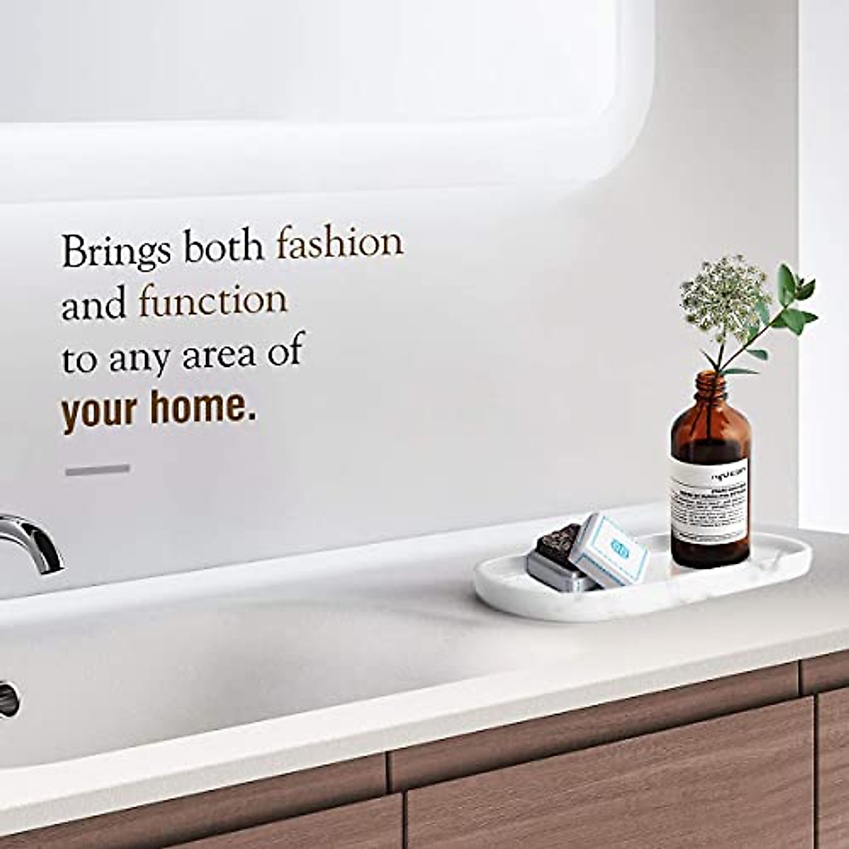 Luxspire Bathroom Vanity Tray+Toothbrush Holders, Bathroom Vanity Countertop Organizer Accessories Set-Marble Design