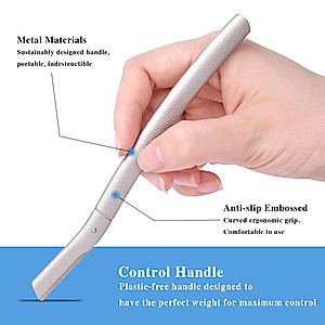 Metal Dermaplane Razor, Eyebrow Hair Trimmer with Replacement Blade for Men and Women, Reusable Single Edge Facial Trimmer for Shaving Mustache, Lip Up (Black,10 Refill)