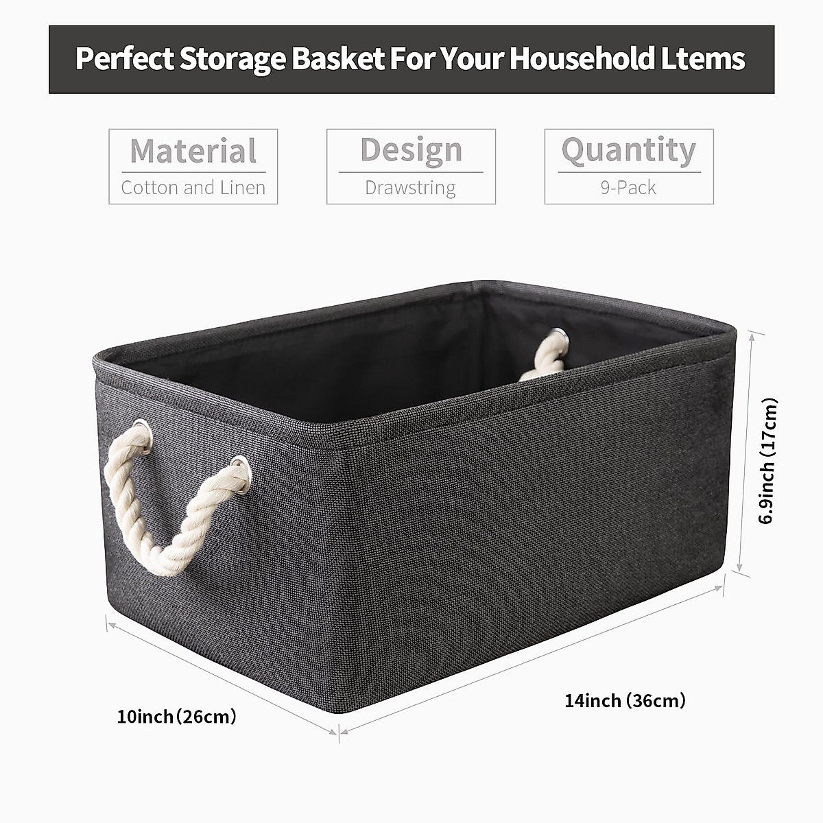 SAMORADREA Storage Basket Bins 9 Pack Decorative Baskets Bulk Storage Baskets Cubes Containers with 2/Handles for Clothes Storage, Books, Home, Office, Garage, Bedroom, (Black/Pink/Brown)