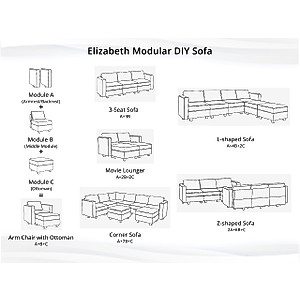 Naomi Home Elizabeth Modern DIY Sofa Armrest Module for Modular Sectional Sofa - Pair of Armrests for Sectional Modular Couch, Linen, White Down