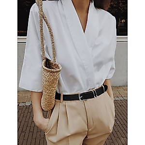 WHIPPY Women Casual Leather Belt for Jeans Pants, Fashion Ladies Waist Dress Belt Silver Buckle Black L