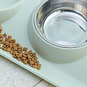 FUUIE Bowls for Food and Water Cat Bowl Double Bowl Pet Stainless Steel Oblique Mouth Rice Bowl Splash-Proof Leak-Proof Cat Food Basin Leak-Proof Water Basin (Color : Blue, Size : Small)