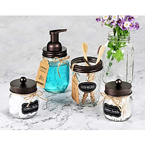 Mason Jar Foaming Soap Dispenser Lids -Bronze -Rustproof Stainless Steel Lid/Plastic Pump,with Waterproof Chalkboard Labels Stickers - Rustic Farmhouse Décor Bronze Bathroom Acces-sories/Bronze