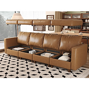 EASE MOOSE Modular Sectional Couch with Storage Seats, 4 Seat Faux Leather Convertible Modular Sofa Sectional Sofa Couch with Reversible Chaises for Small Spaces