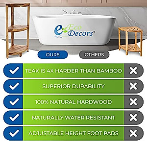 EcoDecors Snazzy Corner Teak Shower Corner Shelf 33" Radius 18” Tall Natural Wood Corner Shower Seat Spa Bench with Shelf Corner Stool for Shower in Earthy Teak Finish