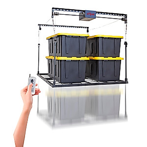 Origami Garage Ceiling Storage Racks Motorized, Heavy Duty 52" x 25" Platform - Remote Controlled Electric Garage Overhead Storage Racks with 250 LBs Weight Capacity, Adjustable Height