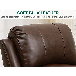 YITAHOME Swivel Glider Rocker Recliner Chair for Nursery，Manual Swivel Rocking Recliner，Mordern Home Theater Seating Soft PU Reclining Chairs for Living Room，Brown